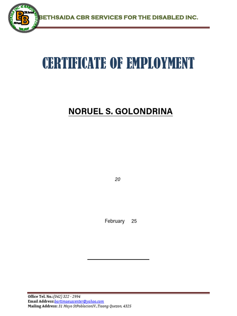 Certificate of Employment Sample | PDF