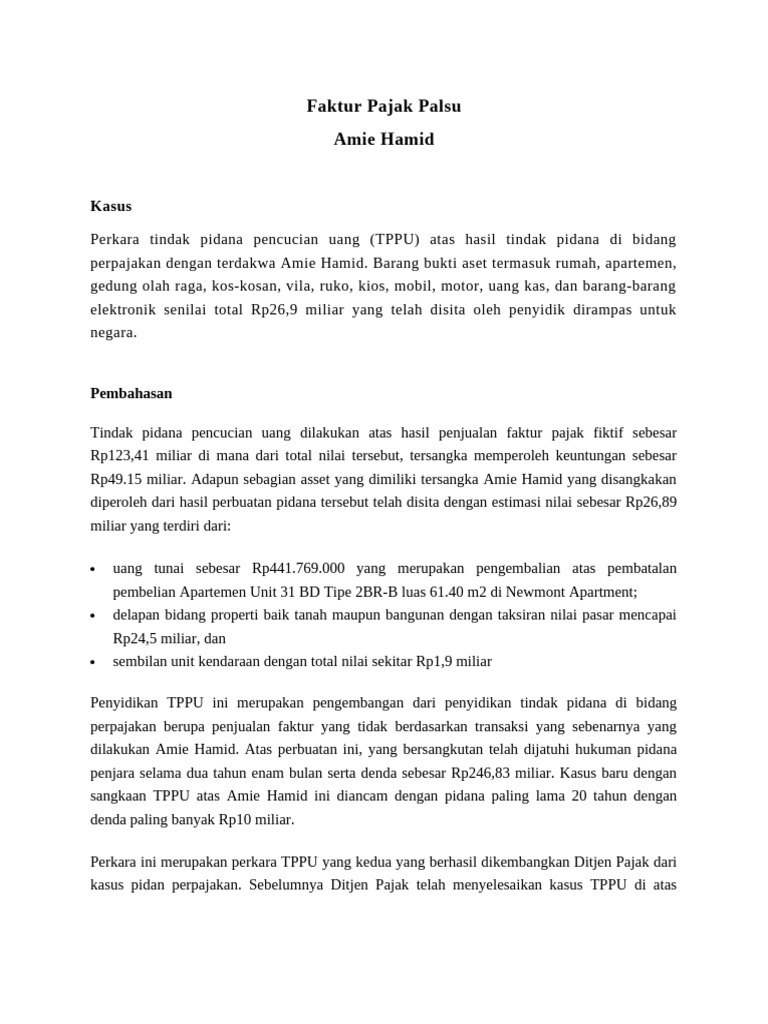 Faktur Pajak Palsu Amiae Hamid | PDF