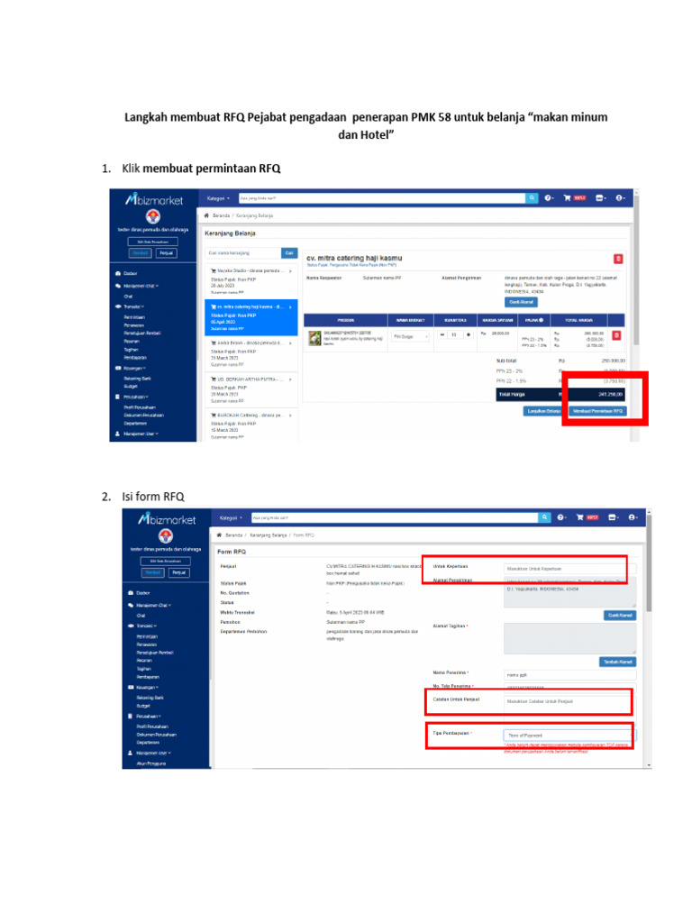 Langkah membuat RFQ Pejabat pengadaan penerapan PMK 58 untuk belanja | PDF