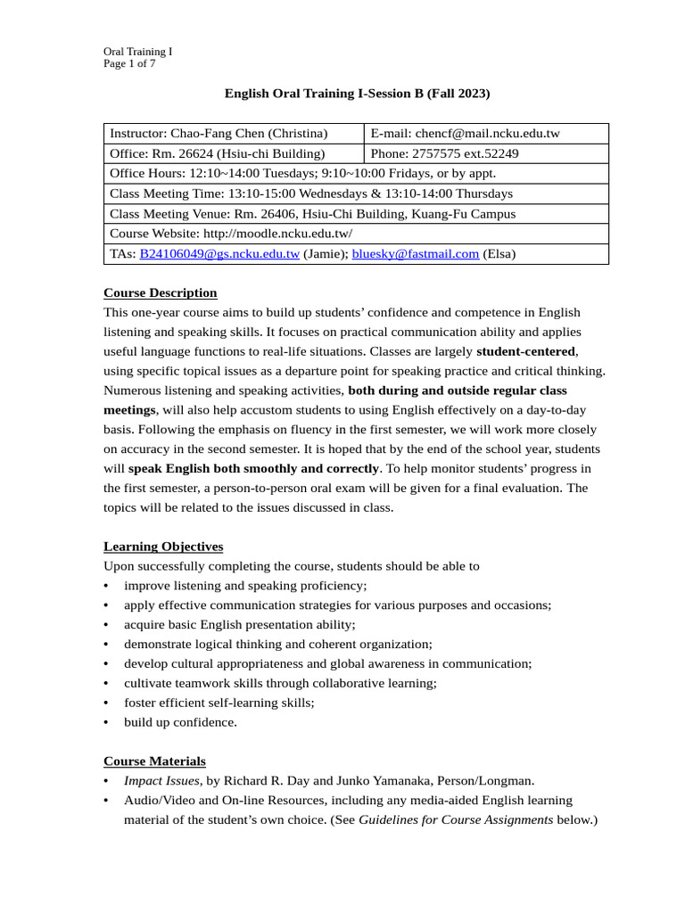 English Oral Training Course Overview | PDF | Public Speaking | English ...