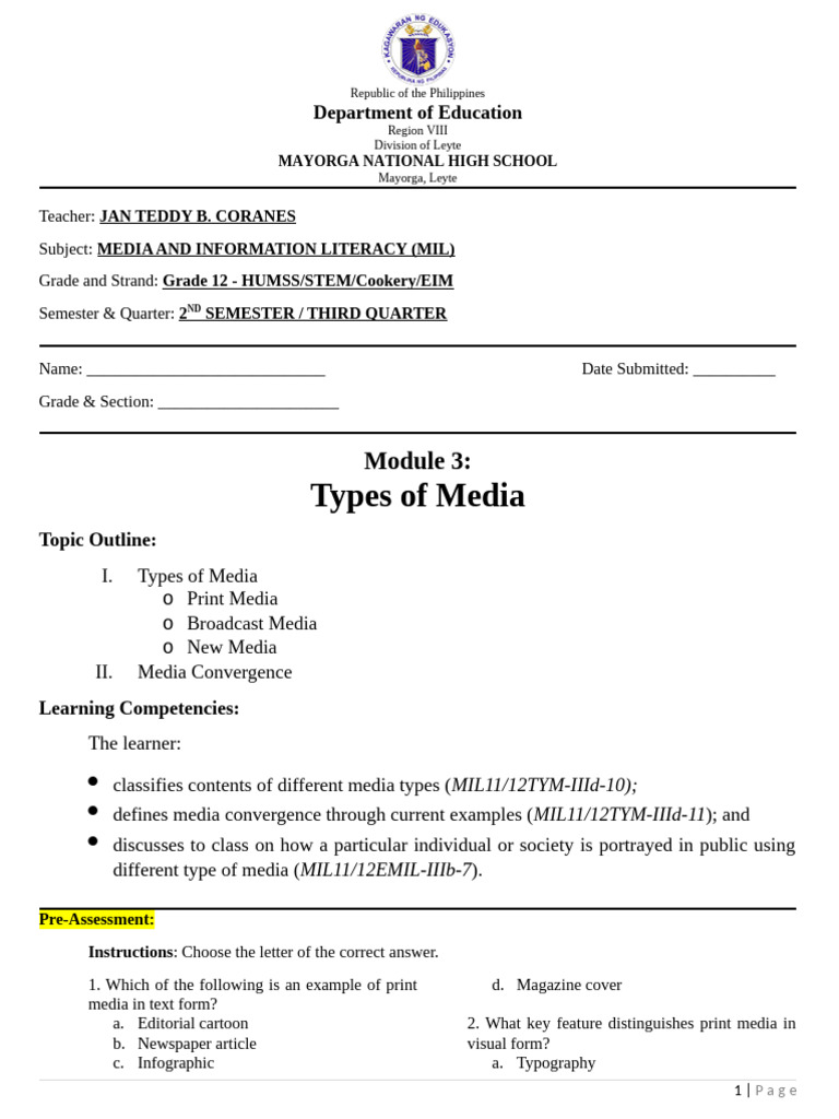 Types of Media and Convergence Guide | PDF | Mass Media | Technological ...
