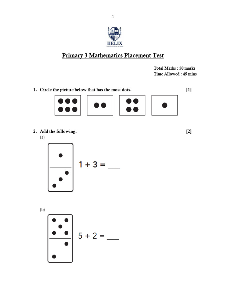 Primary 3 Mathematics Placement Test (2) | PDF