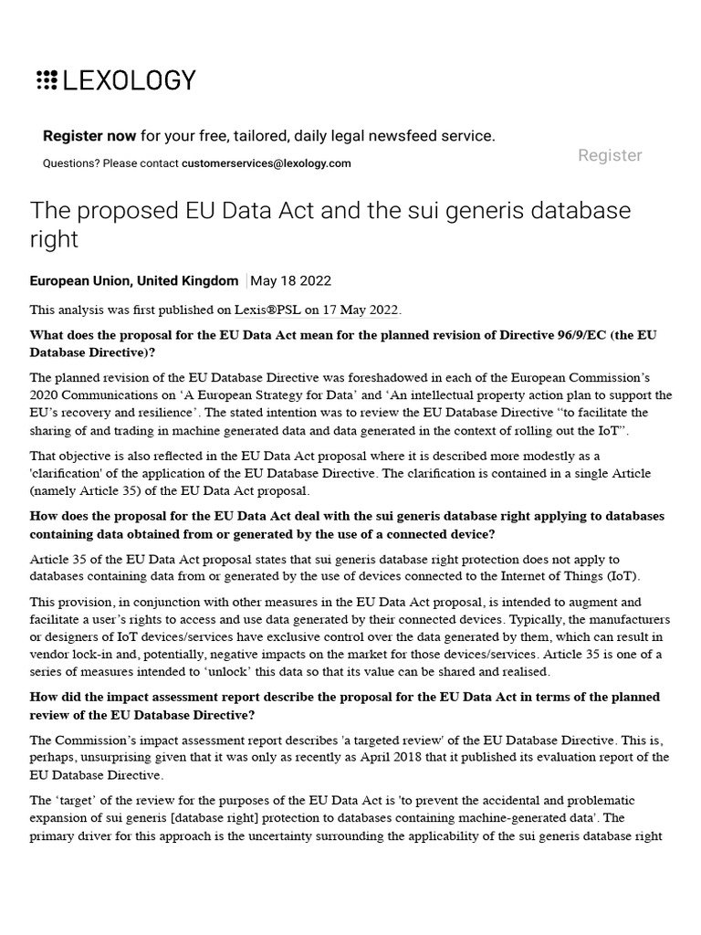 The Proposed EU Data Act and The Sui Generis Database Right - Lexology ...
