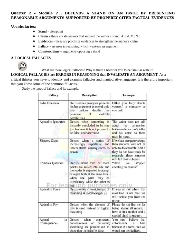 Understanding Logical Fallacies in Arguments | PDF