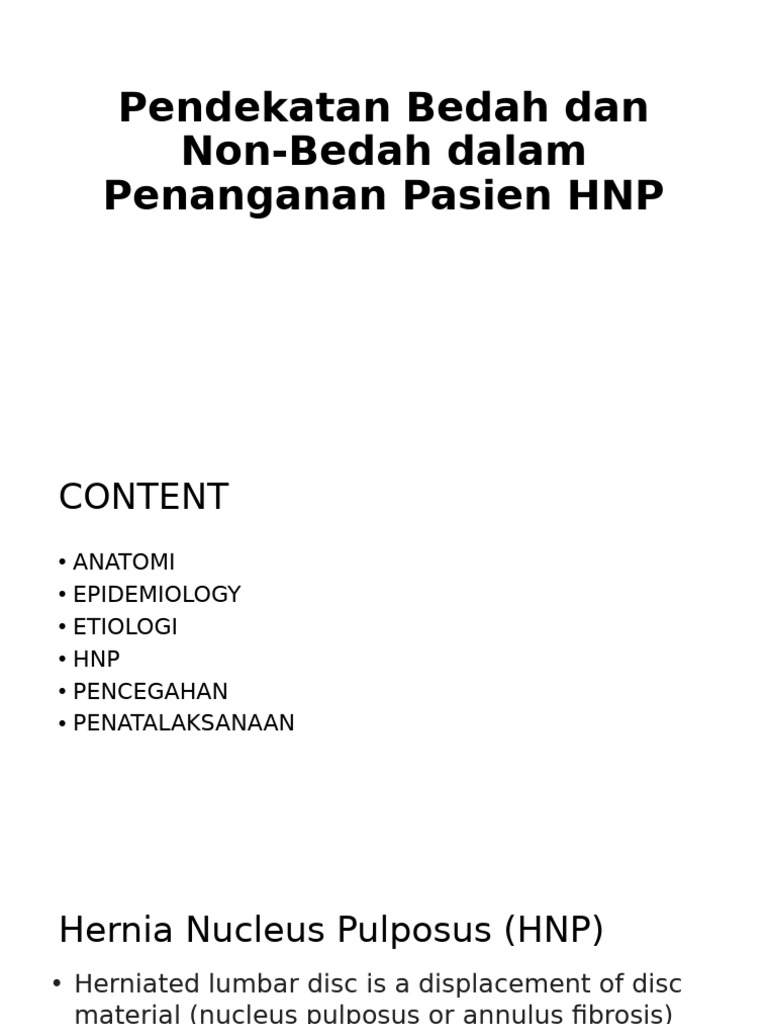 Pendekatan Bedah Dan Non-Bedah Dalam Penanganan Pasien HNP | PDF | Back Pain | Clinical Medicine