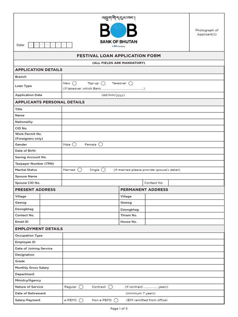 Festival Loan Application Form | PDF