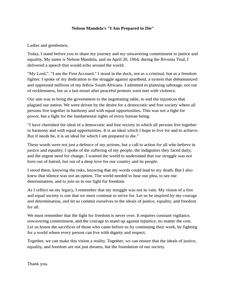 Nelson Mandela - I Am Prepared To Die | PDF