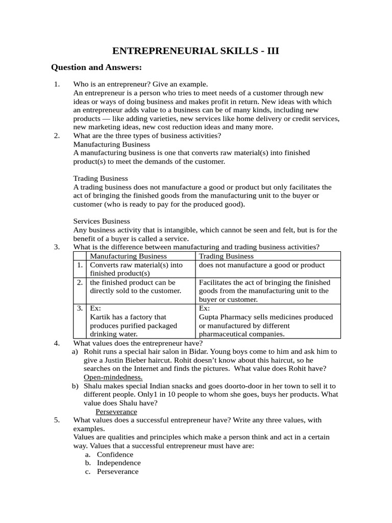 Notes ENTREPRENEURIAL SKILLS-III | PDF | Idea | Entrepreneurship