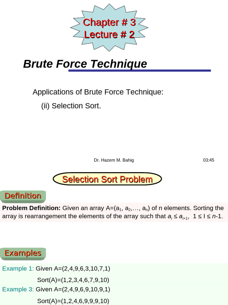 Chap 3 - Brute Force (SelectionSort) | PDF | Algorithms And Data Structures | Algorithms