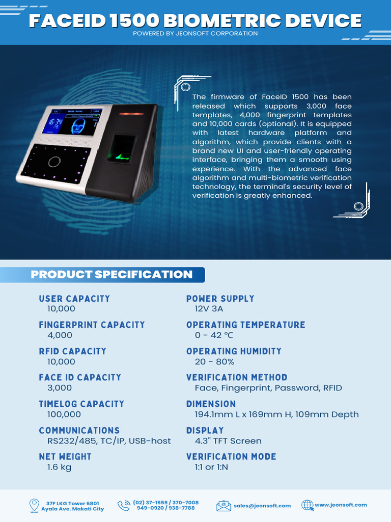 FaceID 1500 Biometric Device | PDF