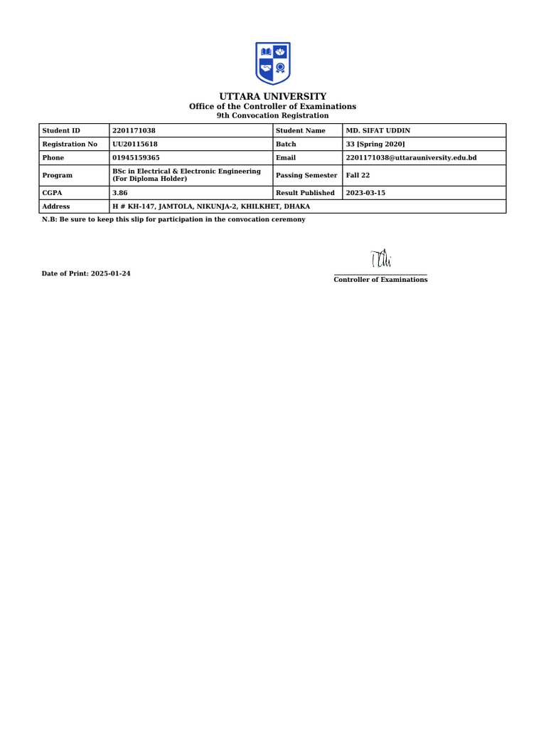 Convocation Registration Slip Print | PDF
