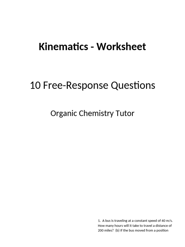 Kinematics - Worksheet | PDF | Speed | Acceleration