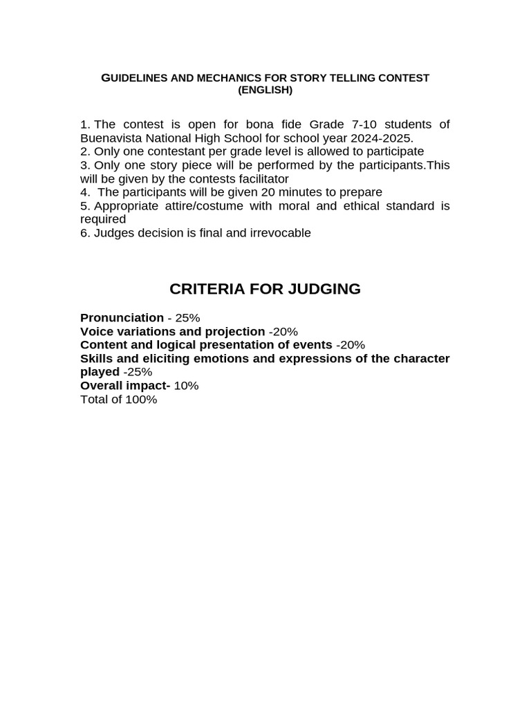 Guidelines and Mechanics For Story Telling Contest | PDF