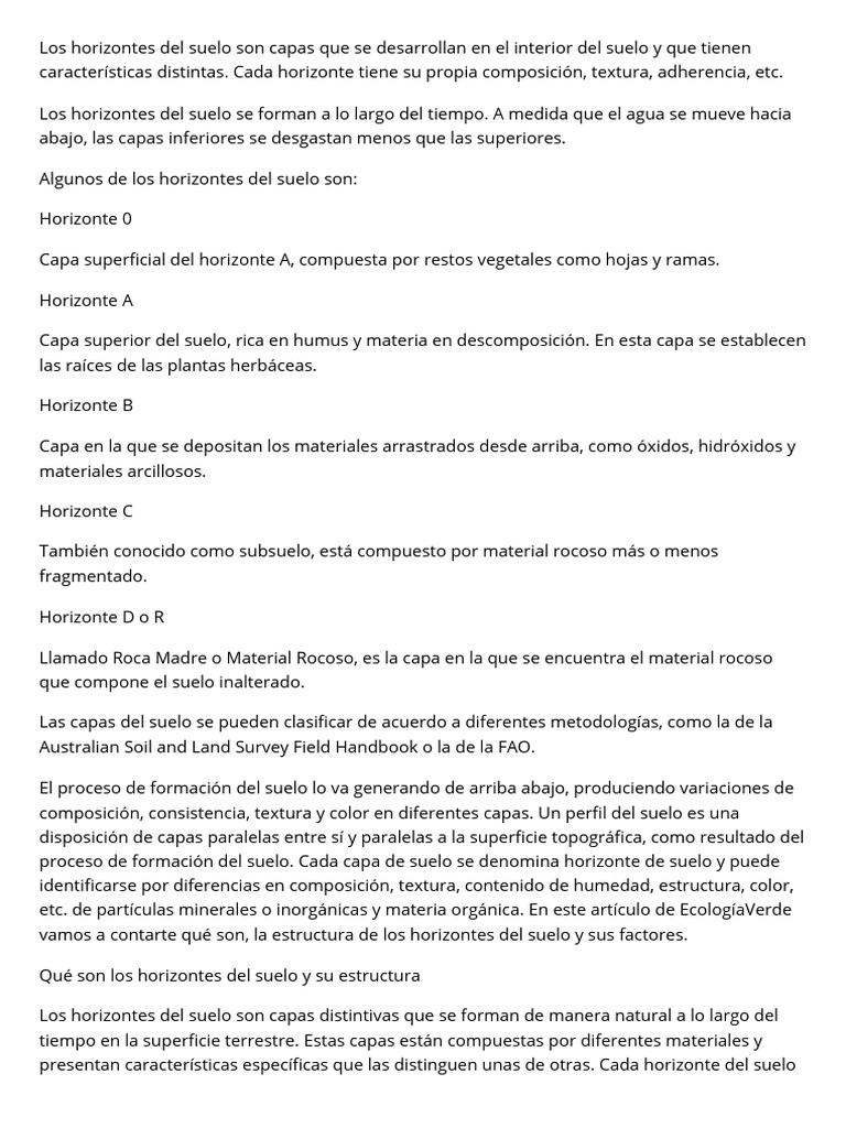 Los Horizontes Del Suelo Son Capas Que Se Desarrollan en El Interior ...