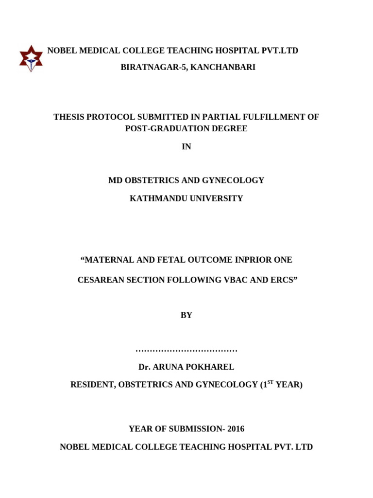 Aruna Thesis Protocol FINAL1 | PDF | Childbirth | Caesarean Section