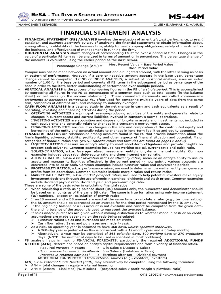 Financial Statement Analysis Guide | PDF | Dividend | Equity (Finance)