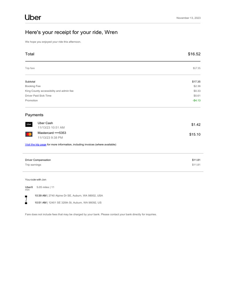 Receipt Uber 11-13-23 | PDF