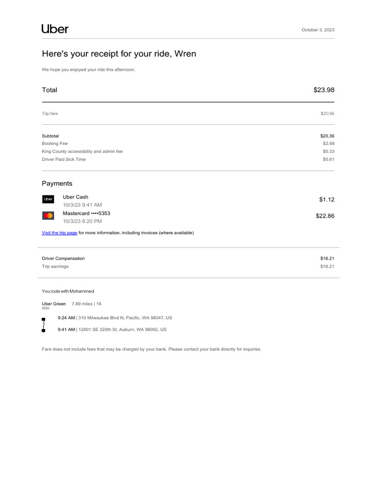 Receipt Uber 10-3-23 | PDF