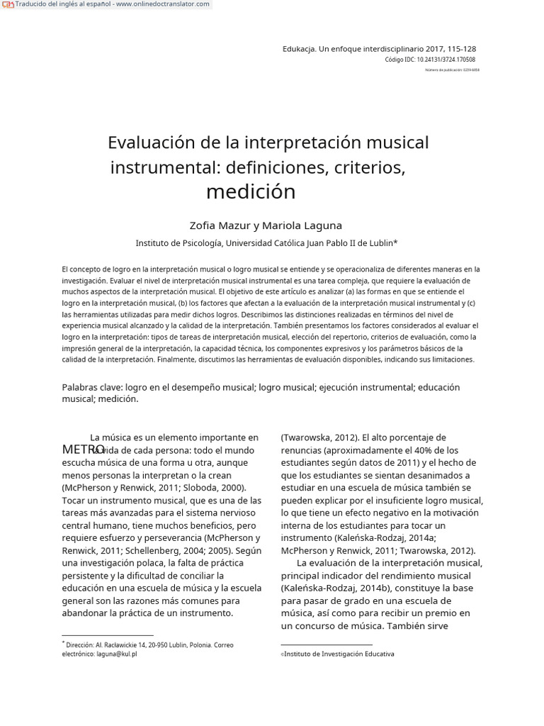 Assessment of Instrumental Music Performance Definitions Criteria ...
