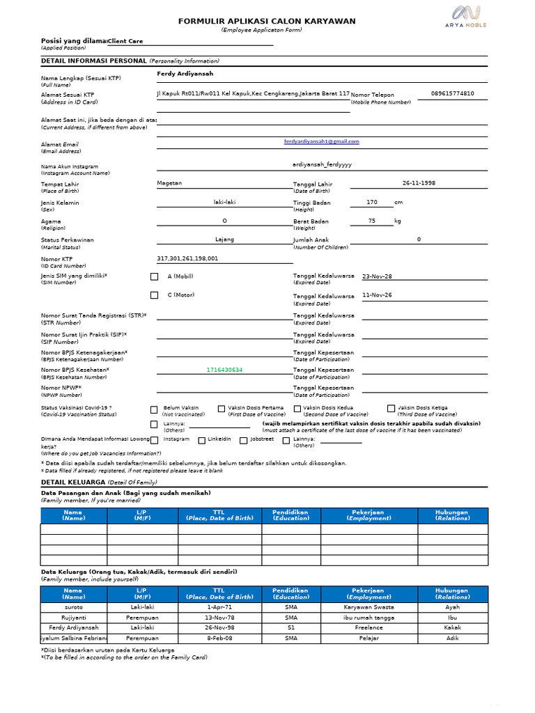 Formulir Aplikasi Karyawan | PDF