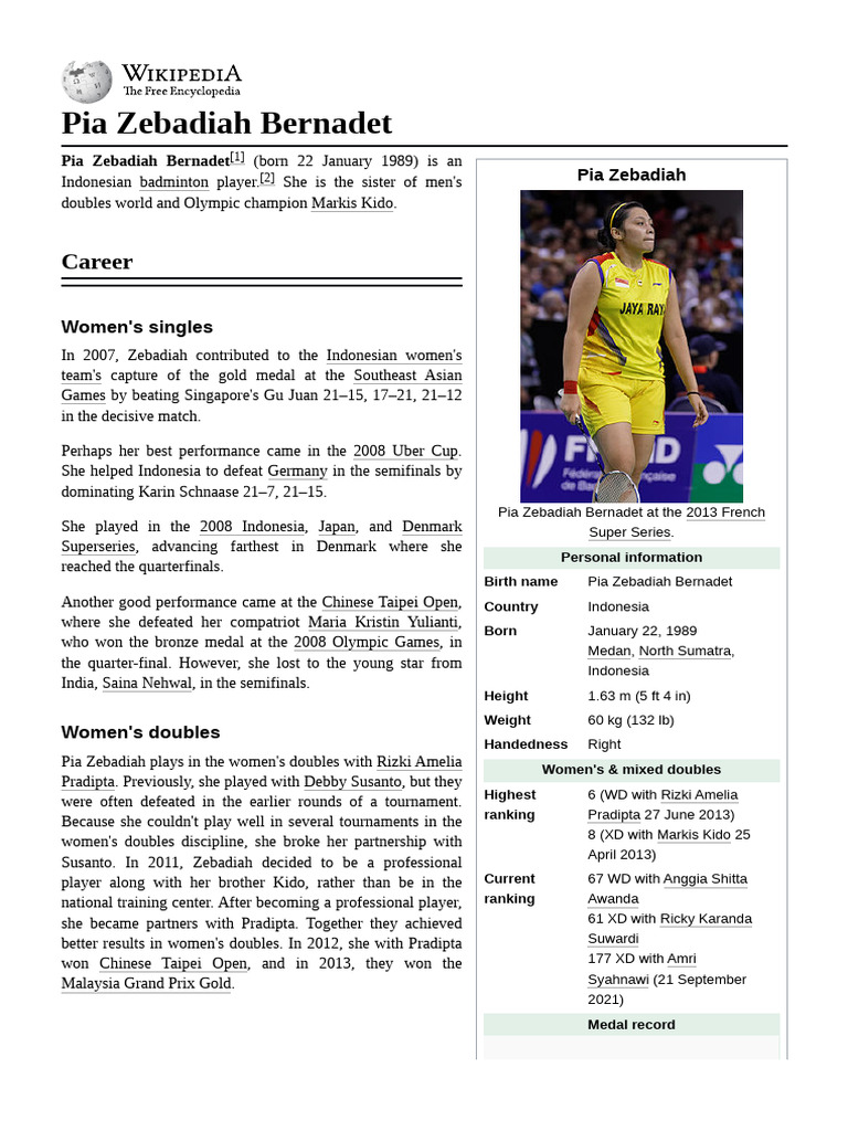 Pia_Zebadiah_Bernadet | PDF | Sports Competitions