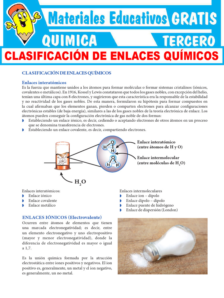 Clasificación de Enlaces Químicos | PDF | Enlace químico | Enlace iónico