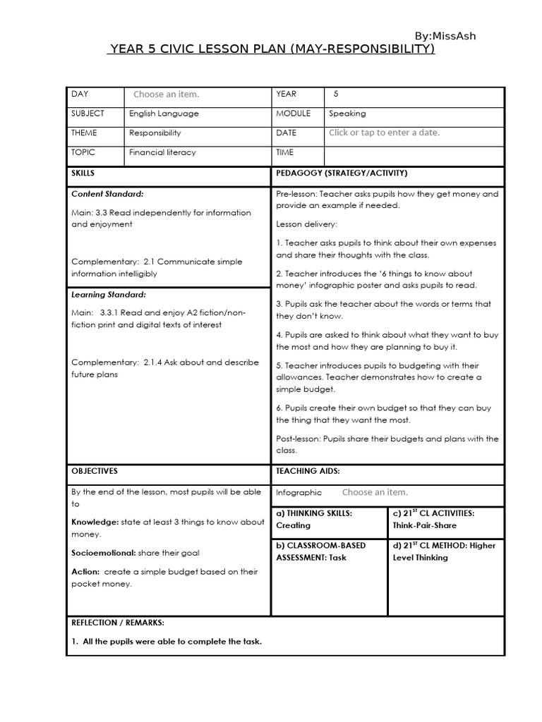 Y5 CIVIC-MAY-RESPONSIBILITY | PDF | Teachers | Lesson Plan