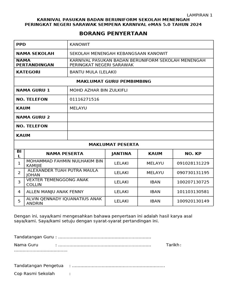 1. Borang Penyertaan (Word)l | PDF