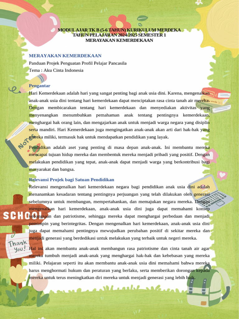Modul Ajar TK B: Kemerdekaan Semester 1 | PDF