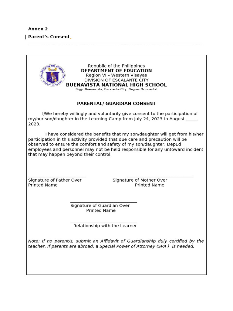 Parental Consent NLC | PDF