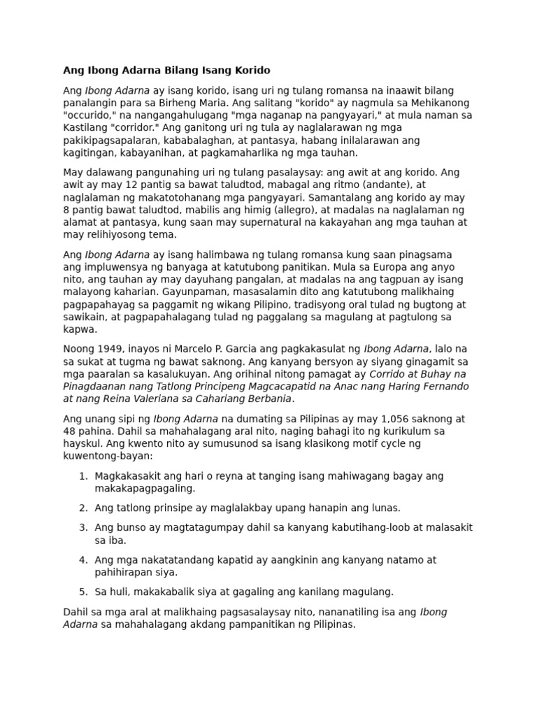 Ang Ibong Adarna Bilang Isang Korido Junjun | PDF