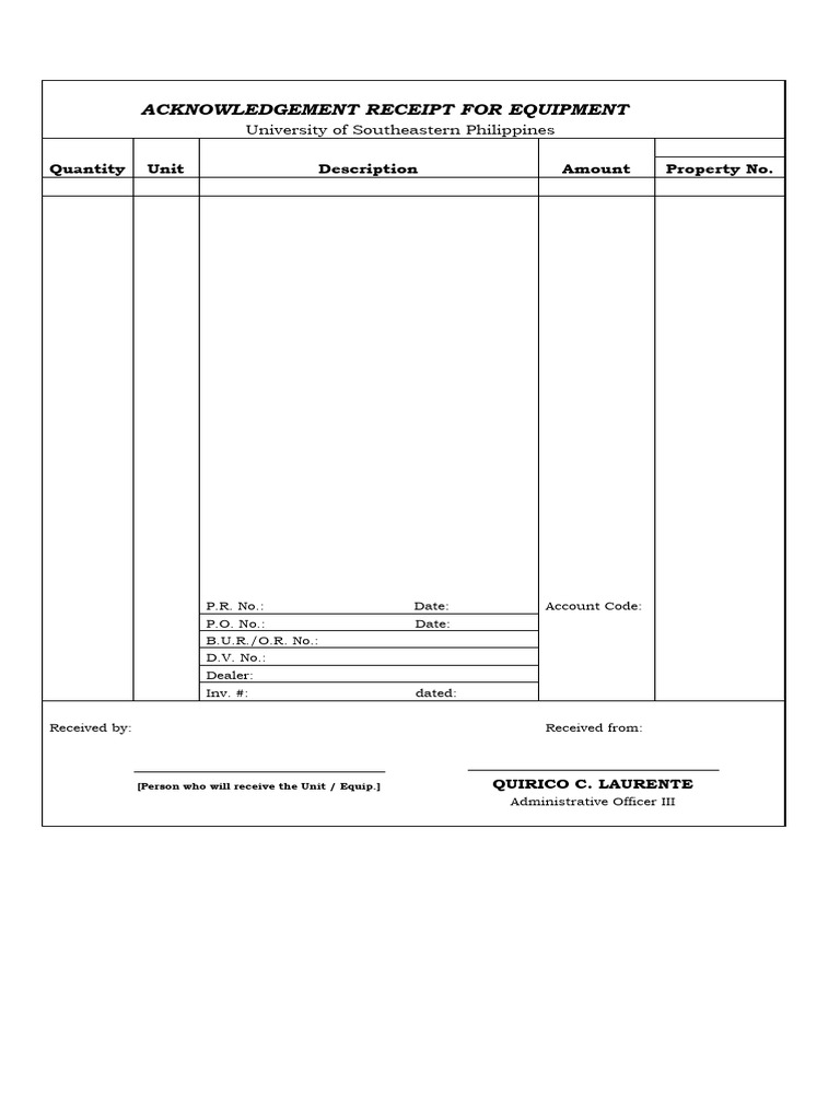 Equipment Acknowledgement Receipt Form | PDF