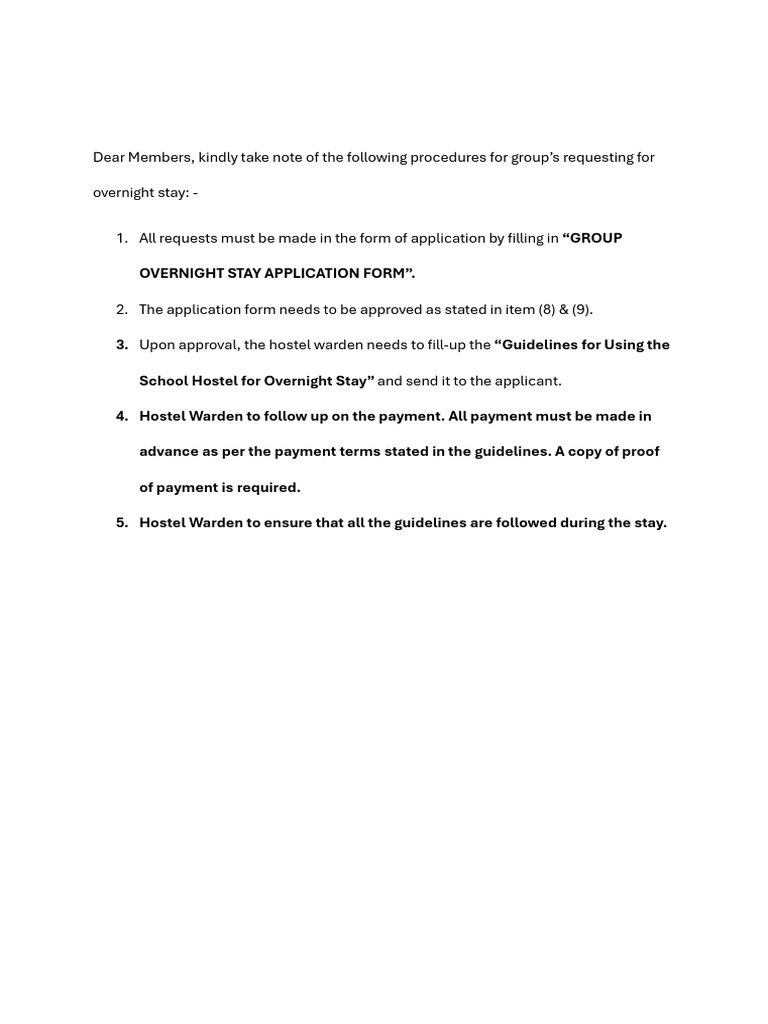 Procedures For Overnight Stay | PDF | Banks