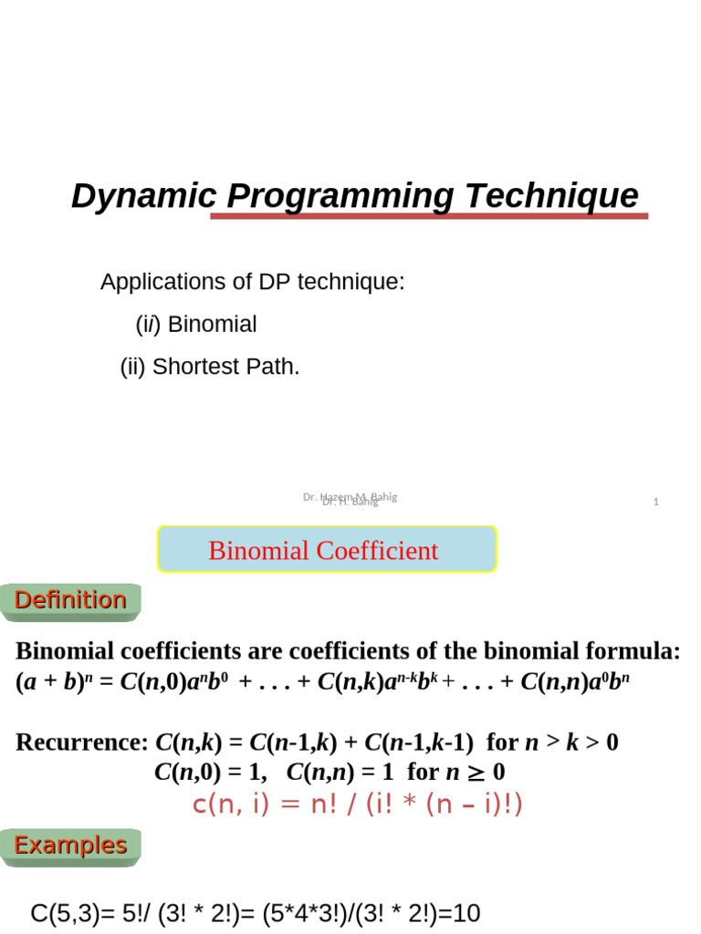 Chap 6 - DynamicProgramming (Binomial-AllShotestPath) | PDF ...