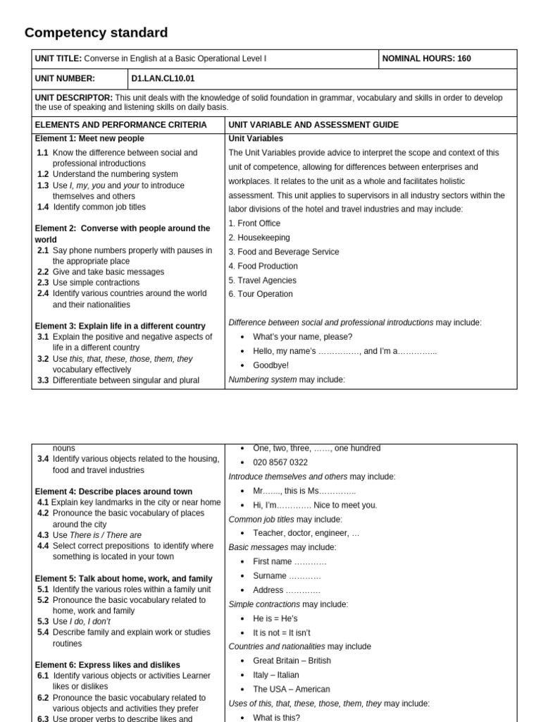 CATC Competency standard (Cutting Edge) | PDF | English Language | Verb