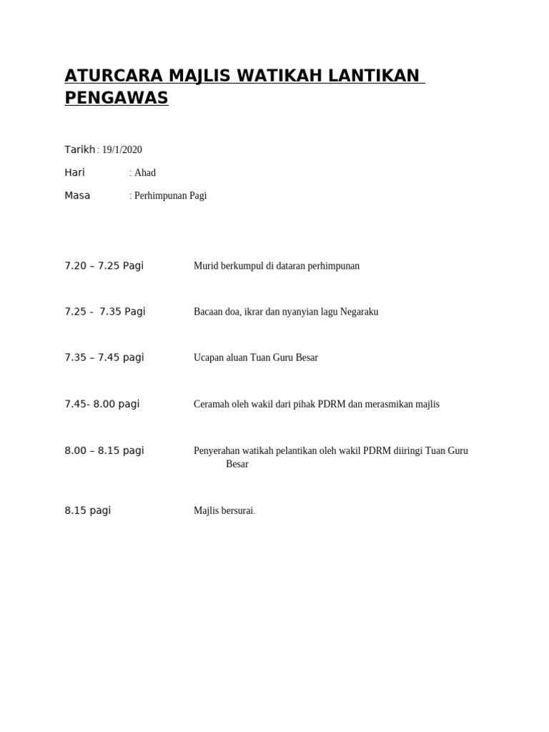 Aturcara Majlis Watikah Lantikan Pengawas | PDF