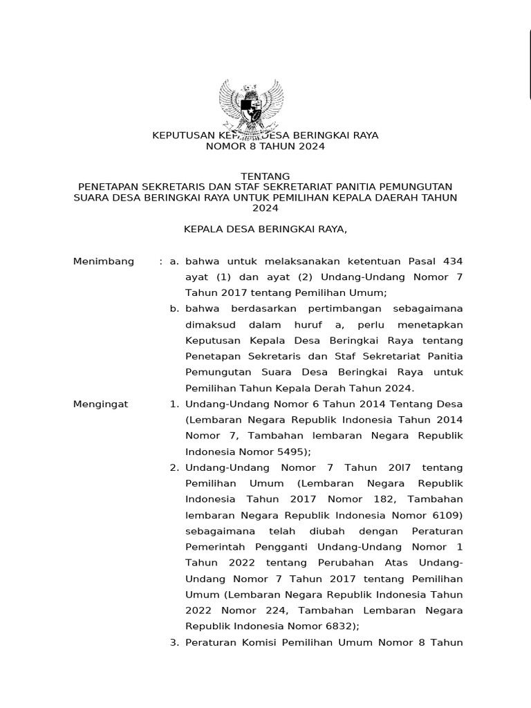 SK No 8 2024 Sekretaris PPS Dan Staf Sekretariat | PDF