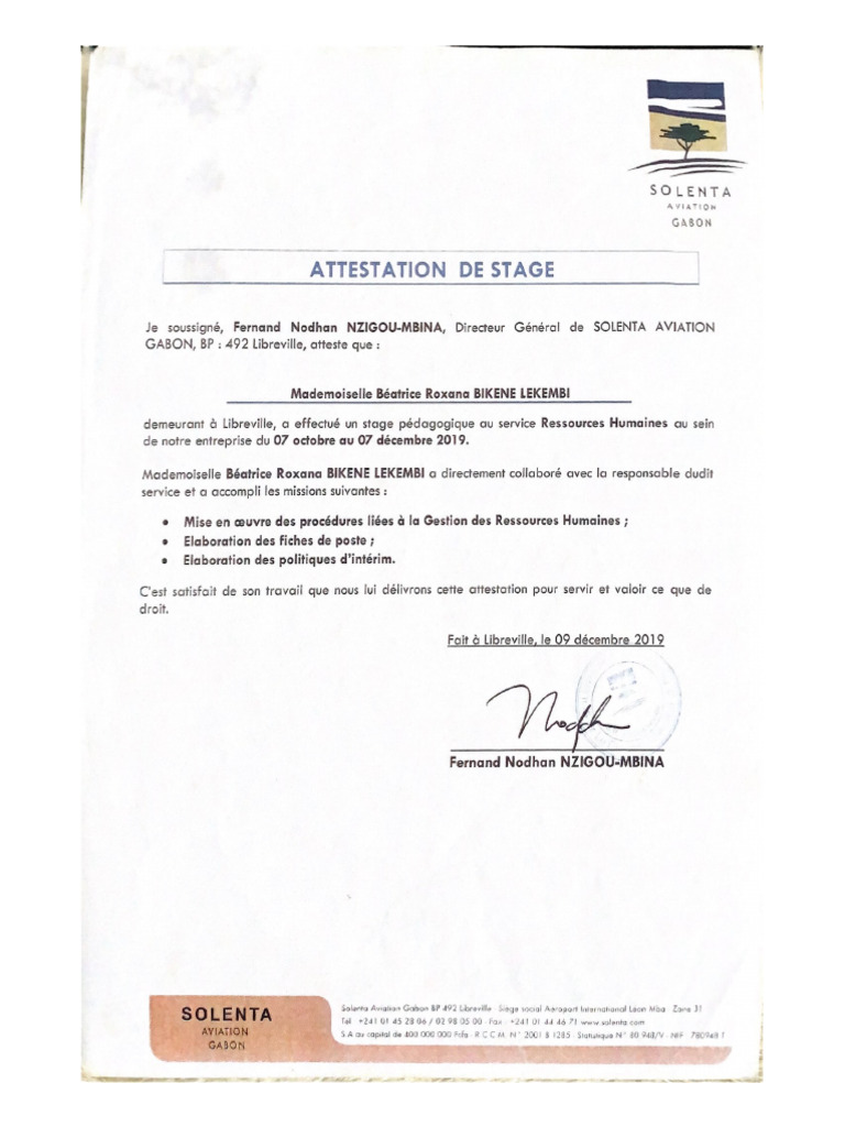 Attestation de Stage | PDF