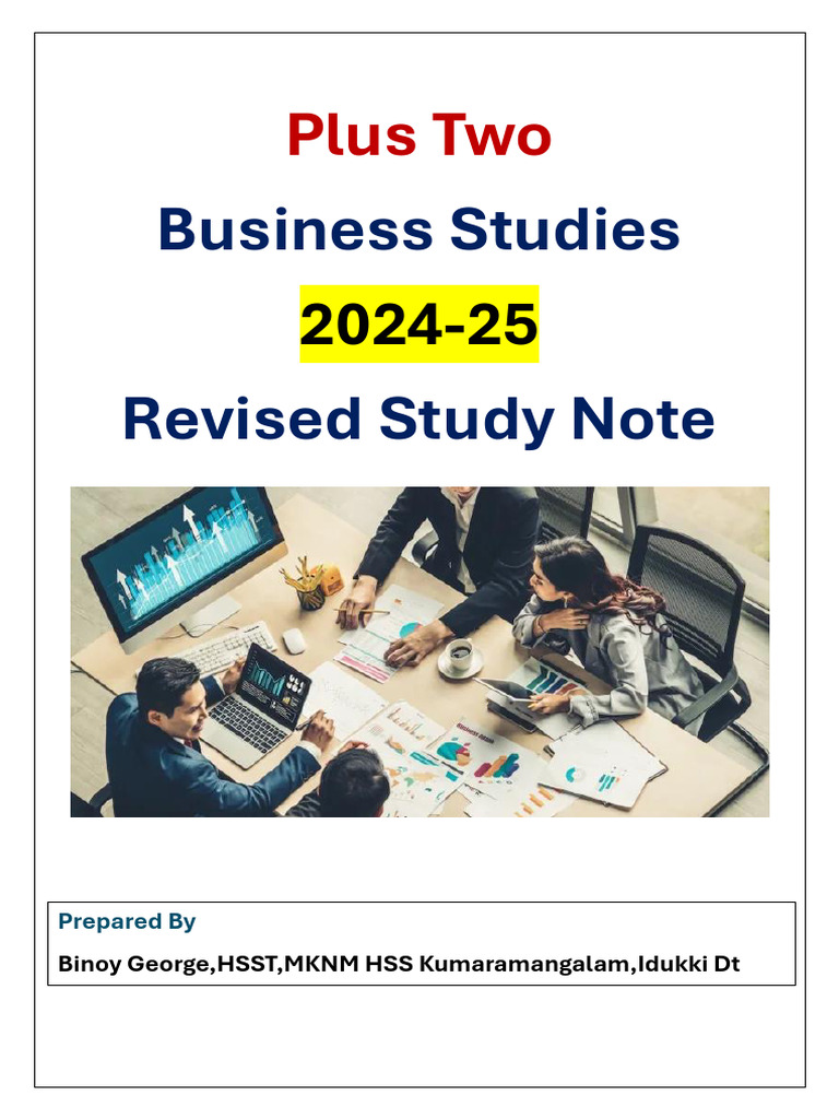 Hsslive-Plus Two Business Studies, Revised Study Note 2024-25 (Binoy ...