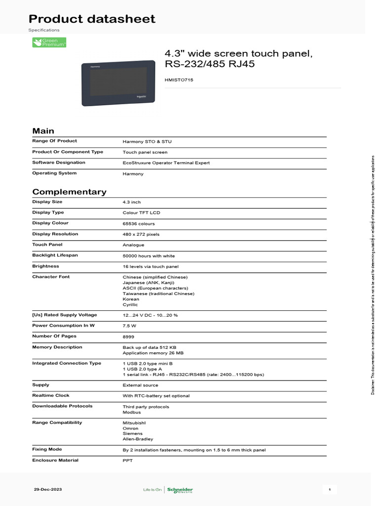 Schneider Electric - Magelis-STO-STU - HMISTO715 | PDF | Hertz | Sustainability