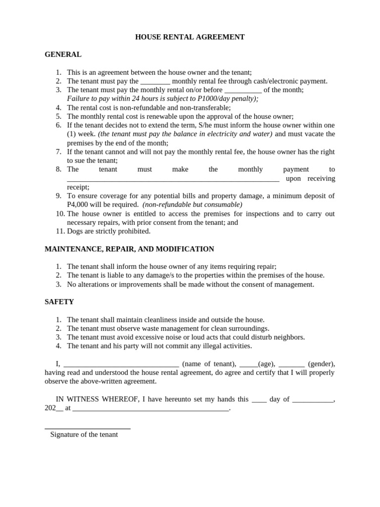 House Rental Agreement Sample | PDF