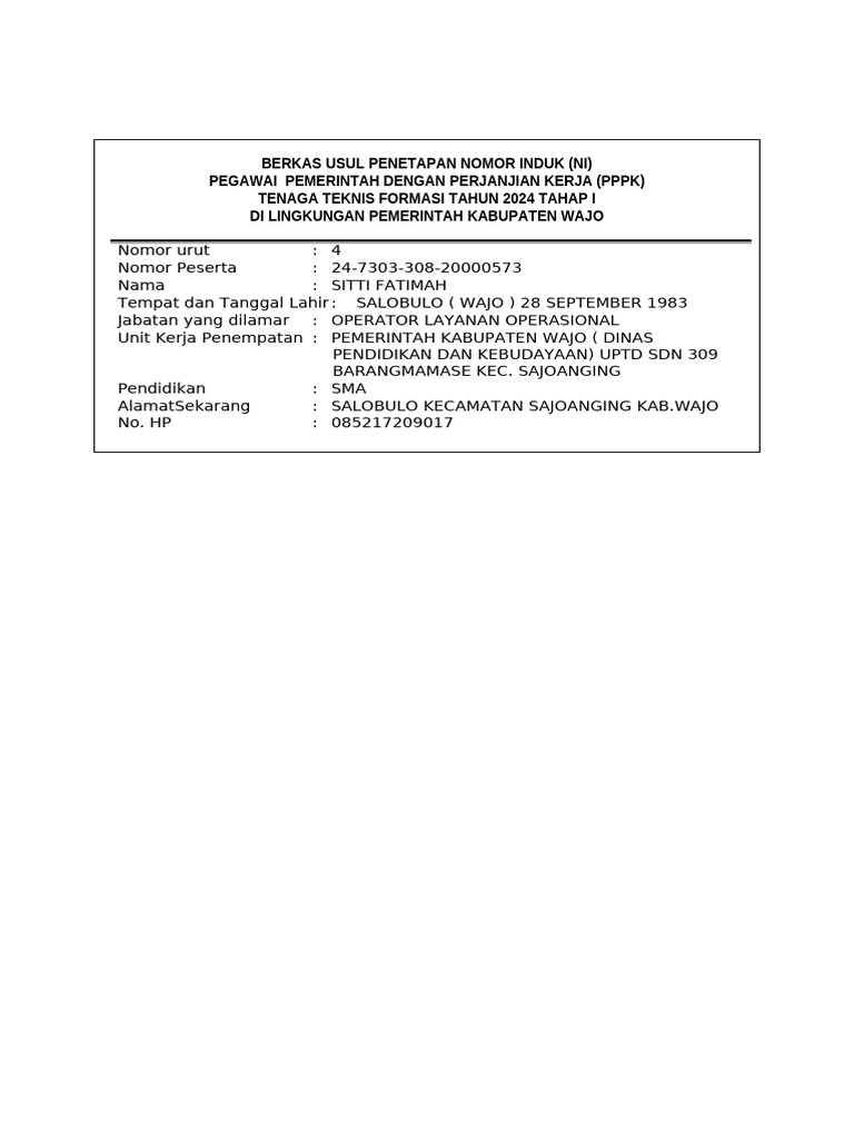 Contoh Label Dan Map Usul PPPK | PDF