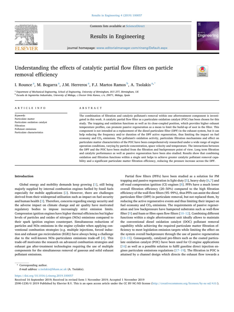 Catalytic Partial Flow Filters Efficiency | PDF | Exhaust Gas ...