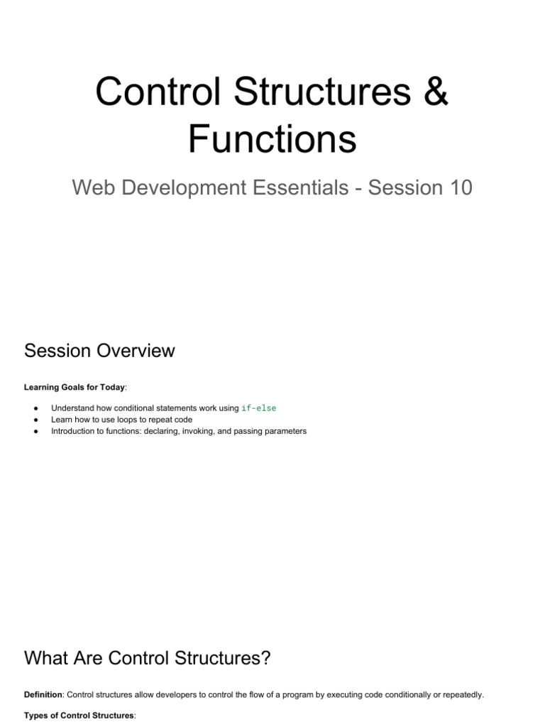 Sussion 10 Control Structures Functions | PDF | Control Flow | Parameter (Computer Programming)