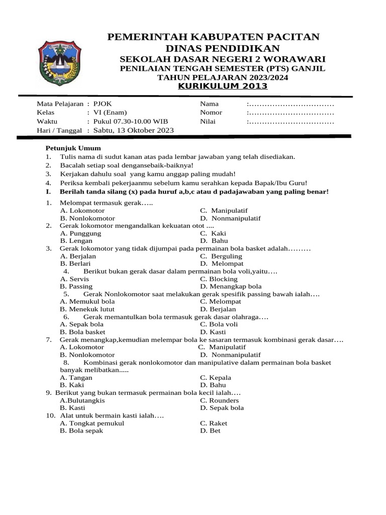 Naskah STS Pjok SMT Ganjil Kelas 6 2023 - 2024 | PDF