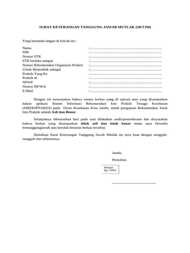 1699429842-Surat Keterangan Tanggung Jawab Mutlak | PDF