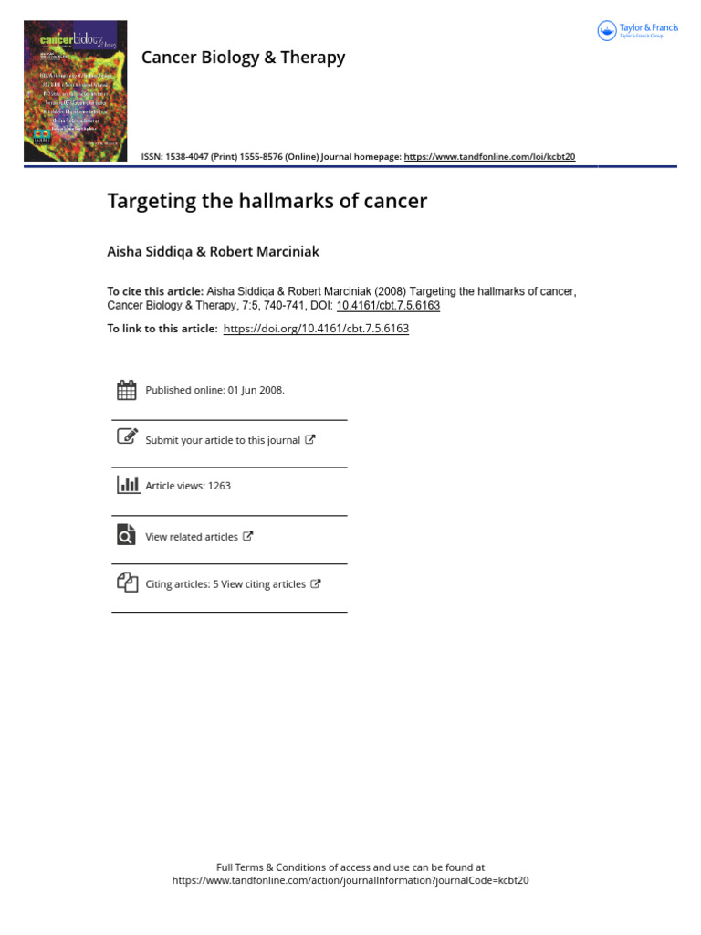Targeting The Hallmarks of Cancer | PDF | Rna Interference | Biotechnology