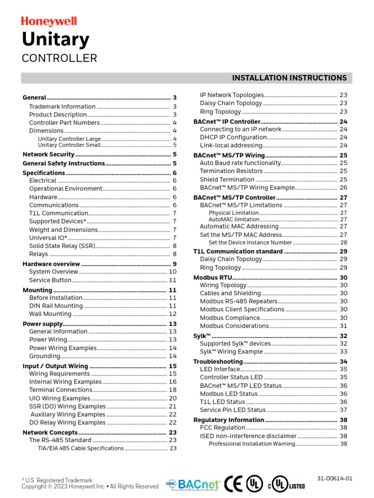 Honeywell Optimizer Unitary Controller Installation Instructions 31 ...