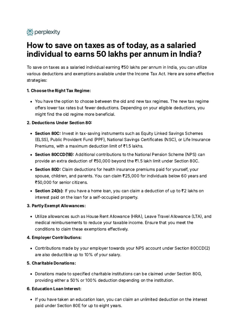 How To Save On Taxes As of Today, As A Salaried in | PDF | Tax Deduction | Taxes