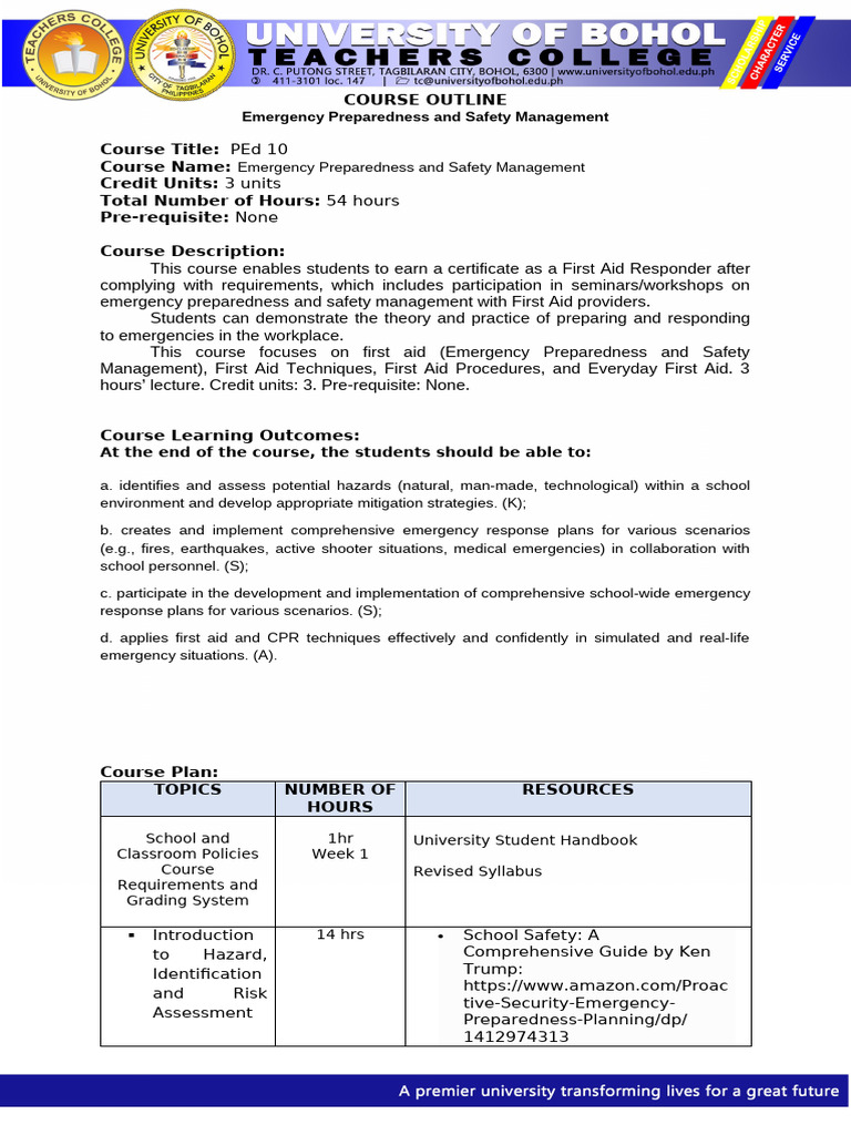 Emergency Preparedness Course Outline | PDF | Emergency Management ...